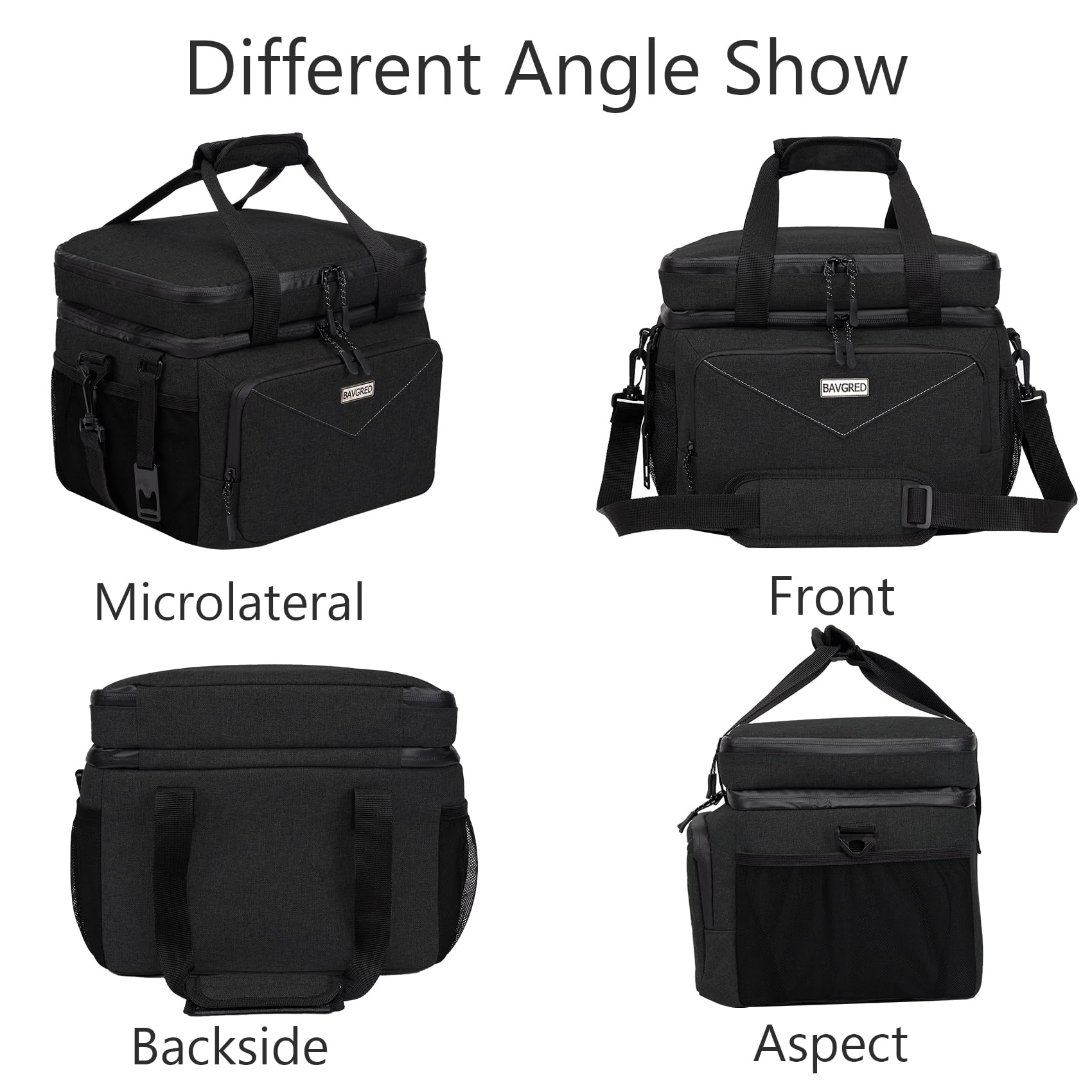 BAVGRED Insulated Lunch Bag for Men/Women-Large Adult Lunch Box-Leakproof Soft Warmer/Cooler Work Tote with Adjustable Shoulder Strap Black