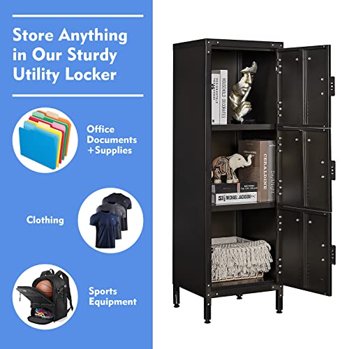 Yizosh Metal Locker with 3 Lockable Doors, Industrial Steel Storage Lockers for Employees - 47.3" Locker Storage Cabinets for School, Gym, Home, Office, Garage