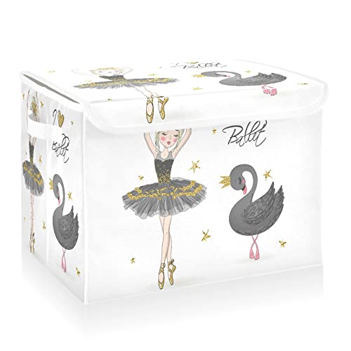 CaTaKu Lovely Black Swan Storage Bins with Lids and Handles, Fabric Large Storage Container Cube Basket with Lid Decorative Storage Boxes for Organizing Clothes