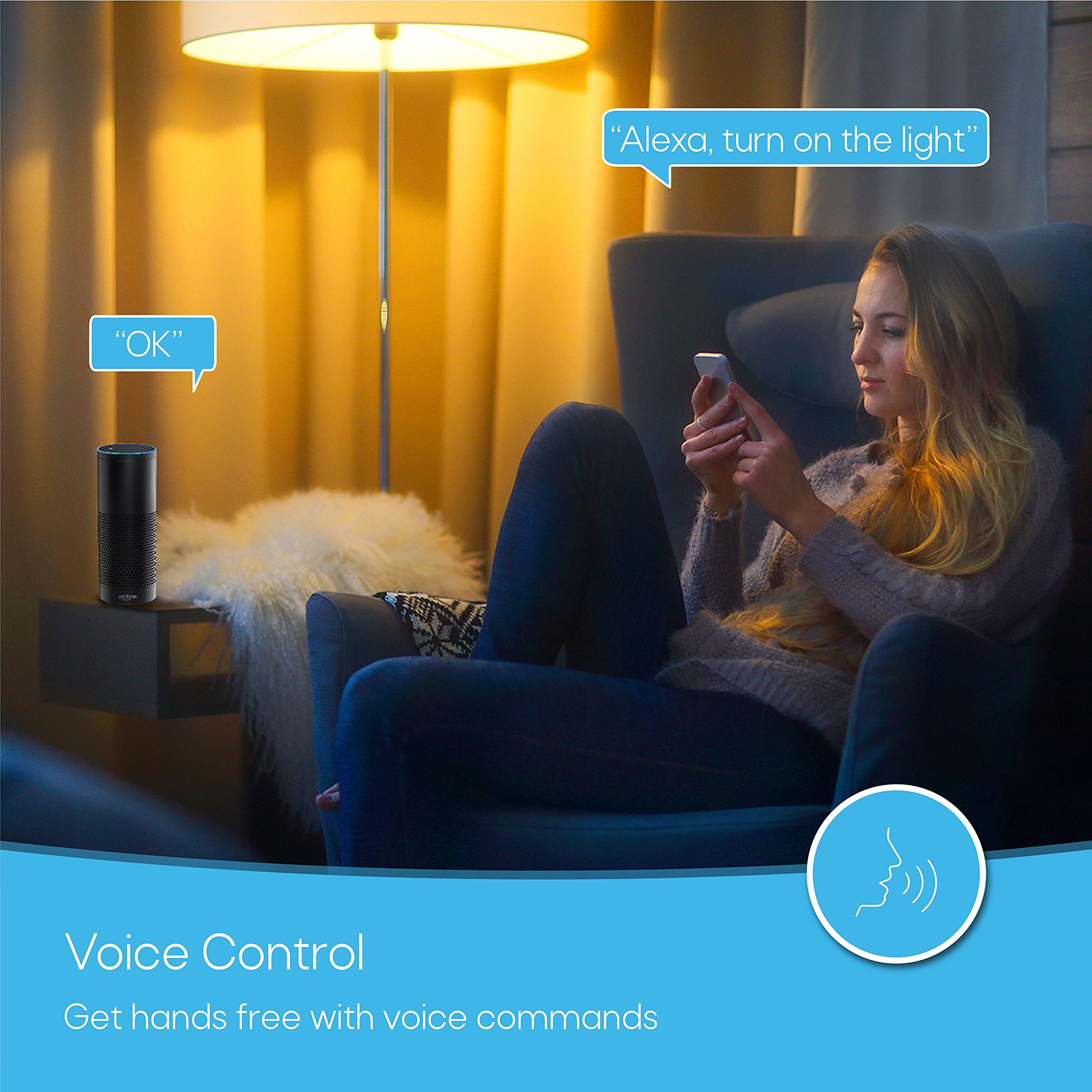 Alexa Light Bulb,Warm White Smart WiFi Light Bulb Compatible Google Home,A19 E26 800 Lumen Dimmable Smart Bulb 60 Watt Equivalent,No Hub Required APP and Voice Remote Control,2.4GHz WiFi Only,4 Pack