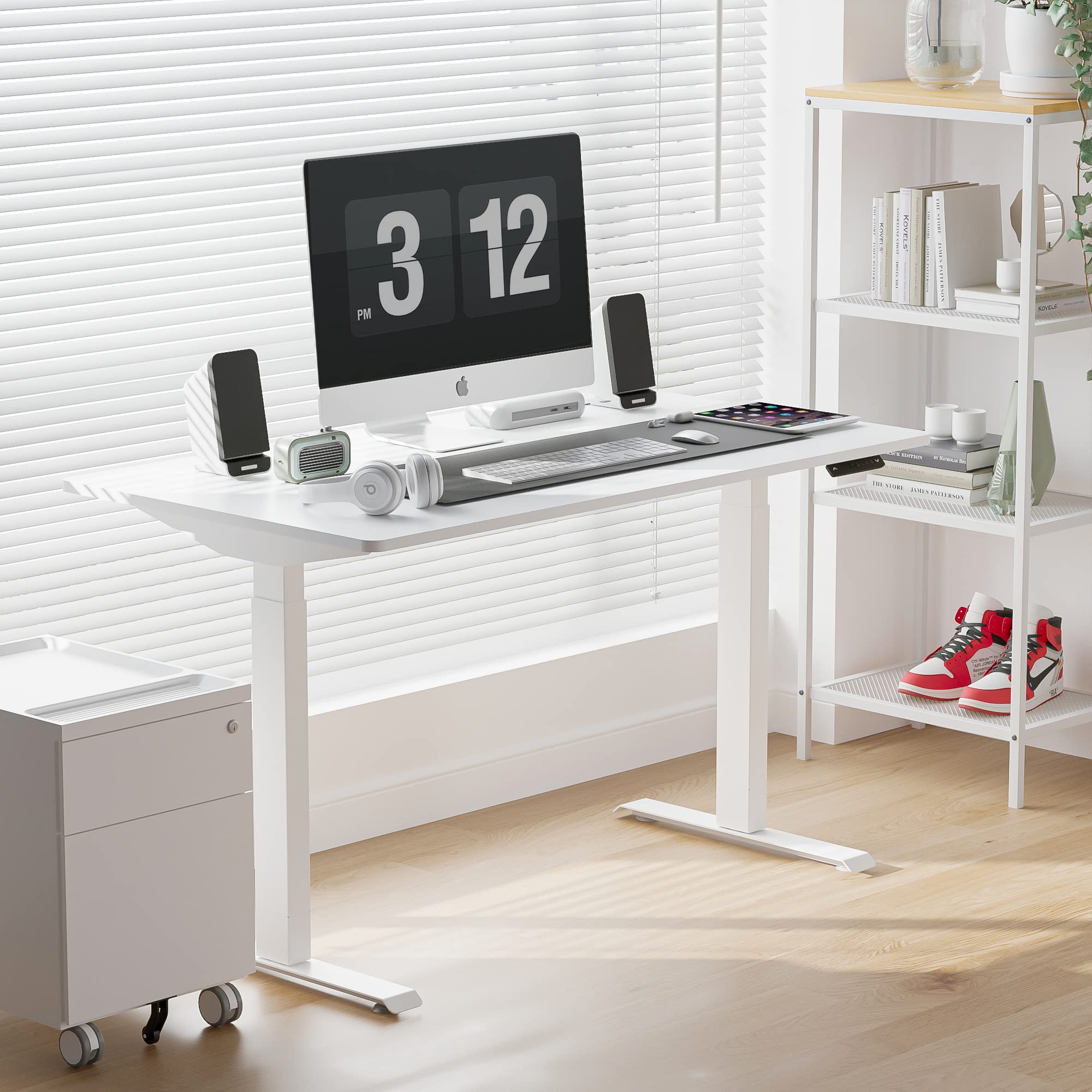 ALFA FURNISHING Dual Motor Standing Desk, 60x30 Inches Electric Adjustable Height Desk for Home Office, Sit Stand Desk with 4 Pre-Set Memory (Cloud White Top + White Frame)
