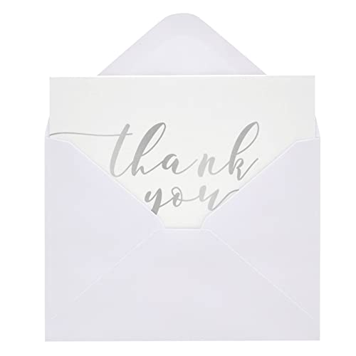 Sustainable Greetings 120 Pack Blank Thank You Cards with Envelopes, Silver Foil for Wedding, Bridal, Baby Shower, Graduation, Business (3.6 x 5 In)