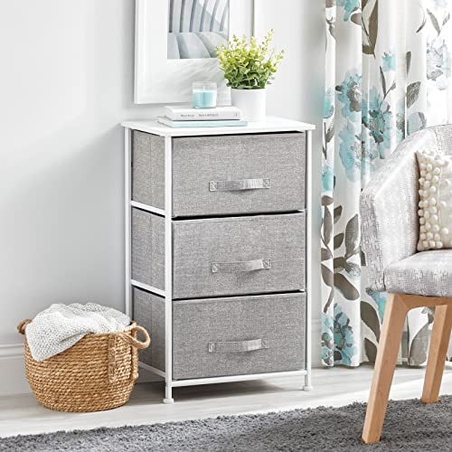 mDesign Steel Top and Frame Storage Dresser Tower Unit with 3 Removable Fabric Drawers for Bedroom, Living Room, or Bathroom - Holds Clothes, Accessories, Lido Collection - Gray