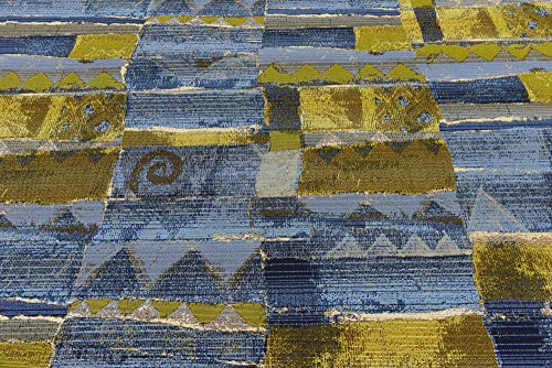 Unique Loom Outdoor Modern Collection Area Rug - Glyph (8' x 11' 4" Rectangle, Blue/ Beige)