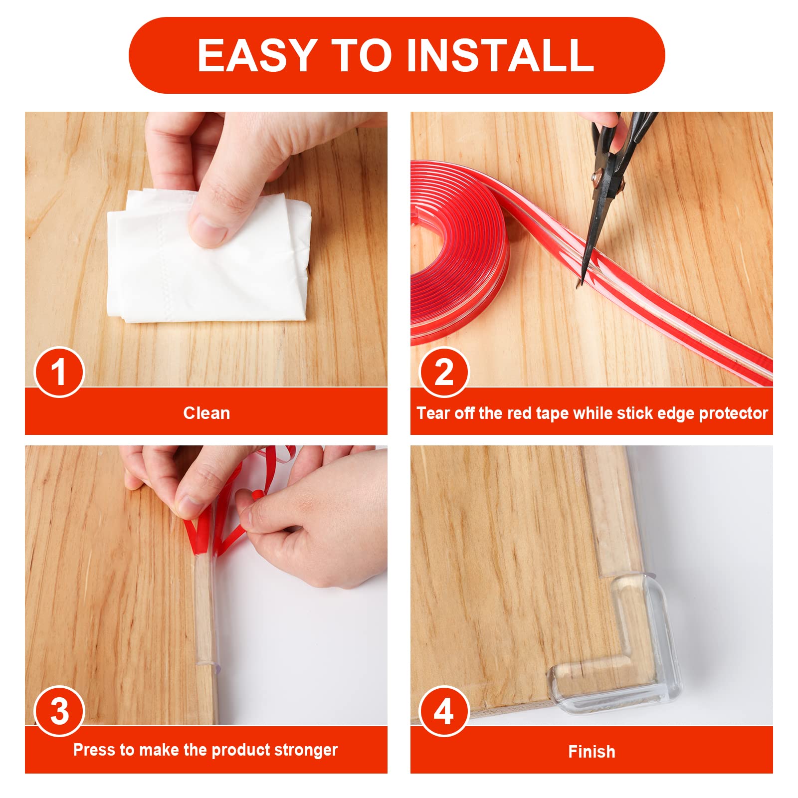 Baby Proofing, 39.4ft(12M) Edge Protector Strip Clear, Silicone Soft Corner Protectors for Kids Safety with Upgraded Pre-Taped Strong Adhesive for Cabinets, Desks, Drawers (8 Corners)