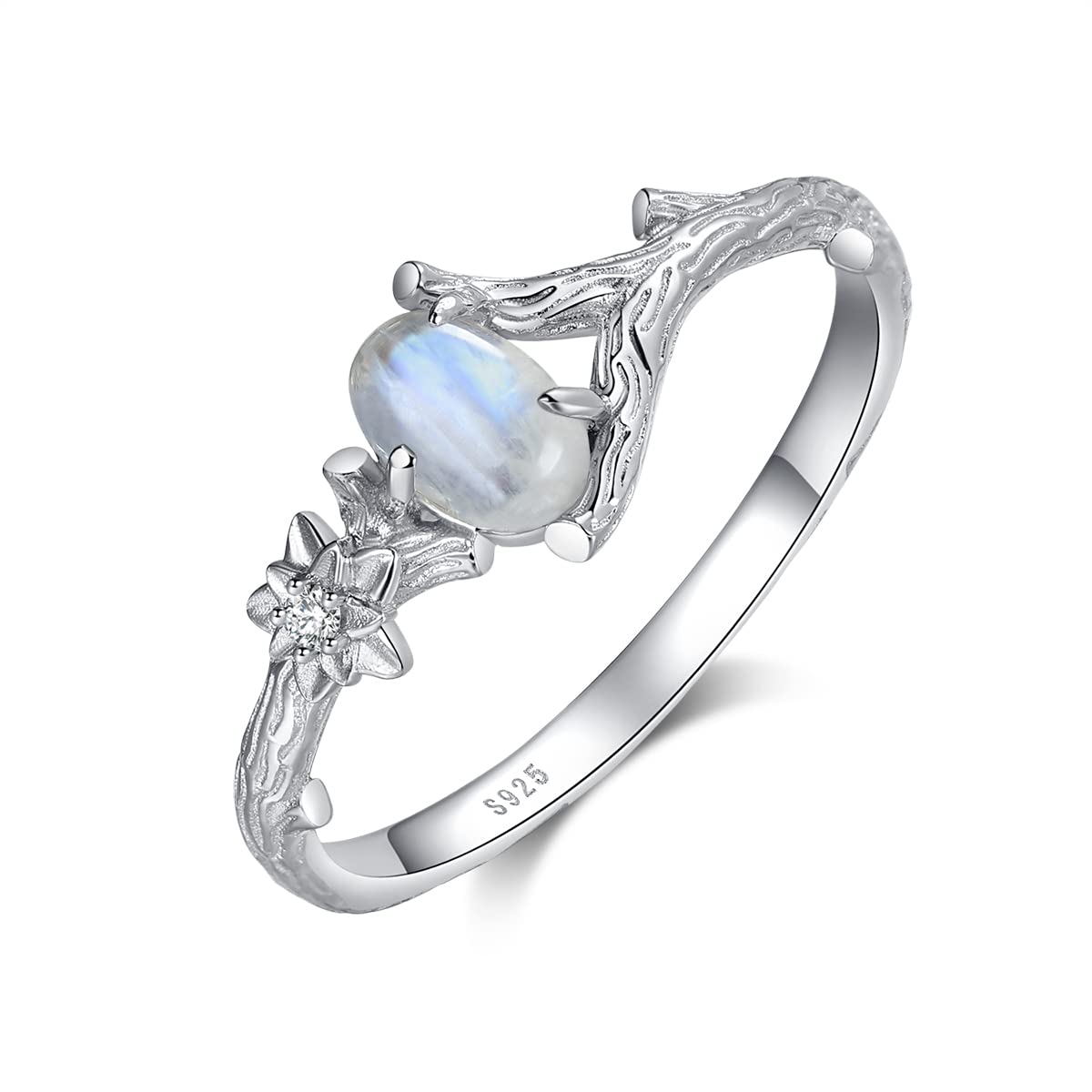 Angol Genuine Moonstone Ring Sterling Silver Moonstone Flower Ring Minimalist Statement Band Finger Ring Dainty Trendy with Box for Women (7)