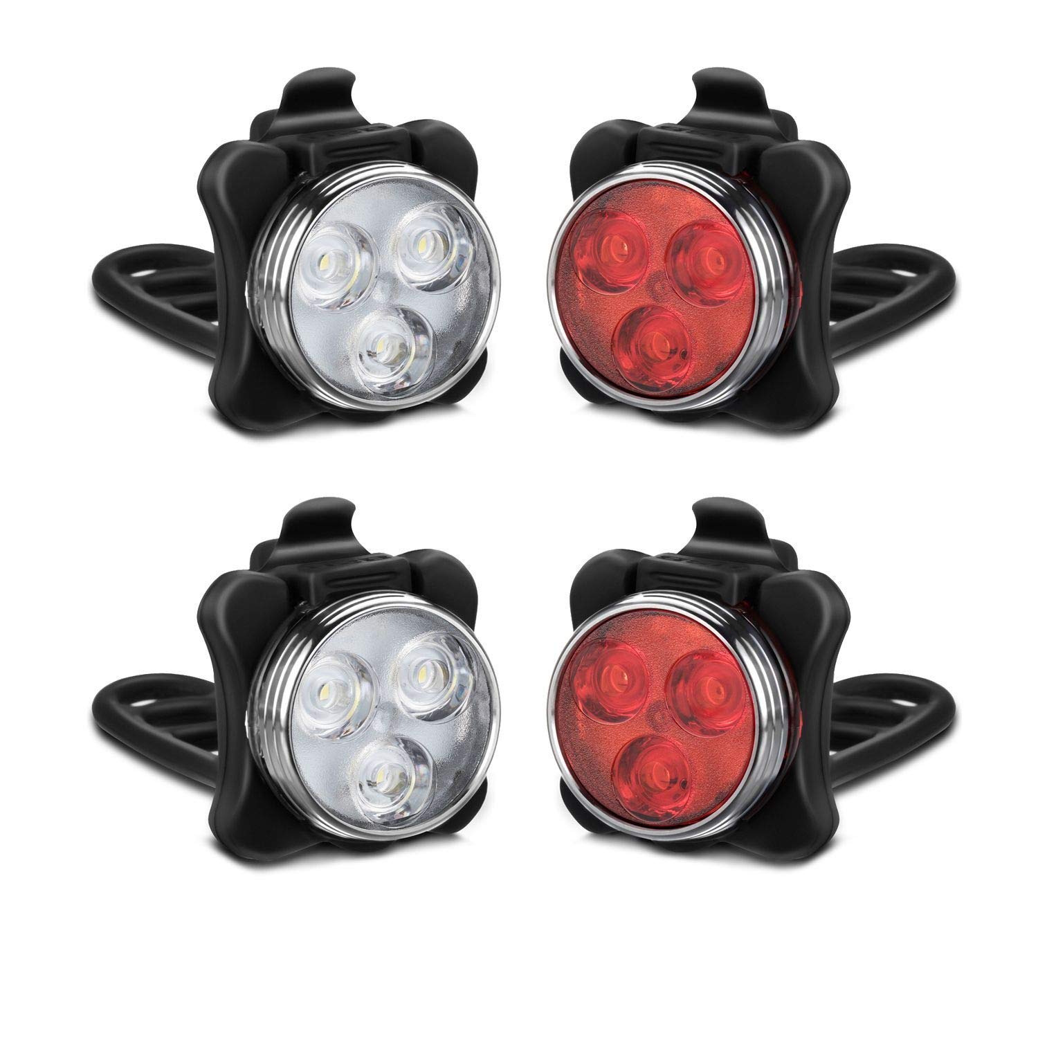 AKALE Rechargeable Bike Light Set, LED Bicycle Lights Front and Rear, 4 Light Mode Options, 650mah Lithium Battery, Bike Headlight, IPX4 Waterproof, Easy to Install for Men Women Road 2 Pack