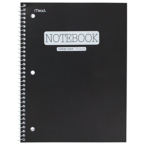 Mead Spiral Notebook, 1 Subject, College Ruled Paper, 70 Sheets, 10-1/2" x 7-1/2", Plastic, Color Selected For You, 1 Count (07178)