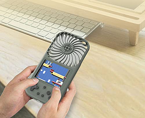 Handheld Game Console with Fan 500 Retro Nostalgic Game Mini Fan 2-in-1 2.8-inch Screen USB Mini Portable Handheld Fan Rechargeable Travel Office Home Fan, Suitable for Children/Adults (Dark Green)