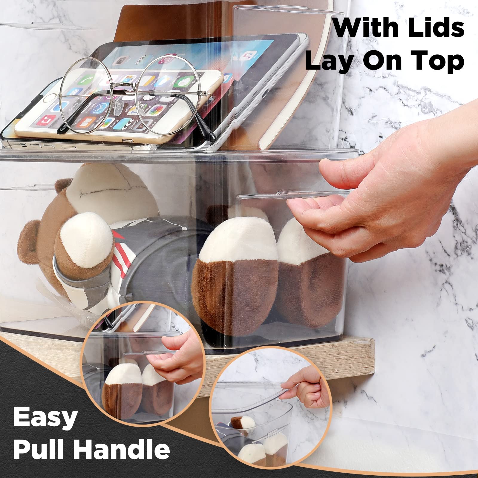 AREYZIN Set of 6 Lidded Plastic Storage Baskets + 6 Pack Clear Storage Bins Freezer Organizer Bins Pantry Organization and Storage