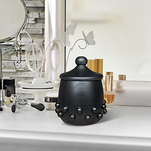 dwellington Decorative Dotted Wood Embossed Canister Small Beaded Storage Wooden Jar with Lids (Black)