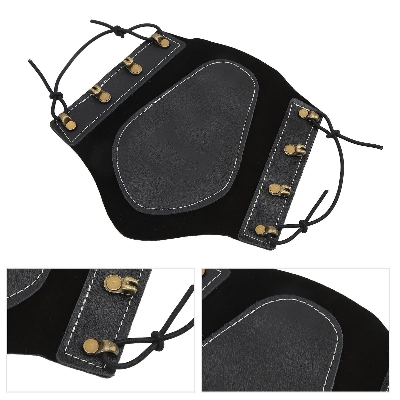 Archery Arm Guard, PU Leather Arm Guard Strong Force Adjustable Cord Cowhide Arm Guard with Brass Pattern Decorative Buckle for Archery(Black) Archery Arm Guard Leather