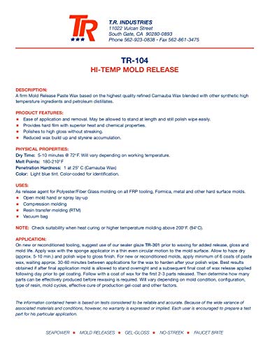 TR 104 Mold Release High Temperature Paste Wax 14 Ounce can