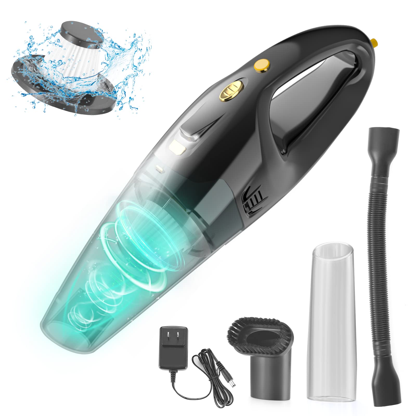 Handheld Vacuum Dust Busters Cordless Rechargeable, AEWHALE Hand Vacuum Cordless 10000PA High Power with LED Light, Portable Home & Car Mini Vacuum, Wet/Dry Car Vacuum Cleaner(Black)