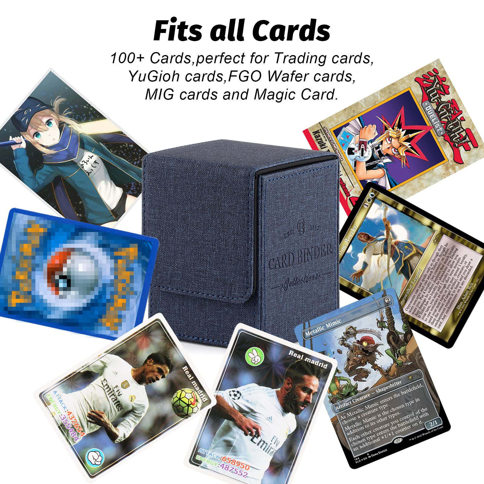 Arkeiliy Deck Box for 100+ Sleeved Cards, Magic Deck Box Holder for Collectible Card, Deck Storage Box Compatible with Trading Card Games MTG, TCG, CCG, Yugioh (Blue)