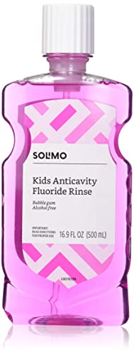 Amazon Brand - Solimo Kids Anticavity Fluoride Rinse, Alcohol Free, Bubble Gum, 500mL, 16.9 fl oz (Pack of 1)