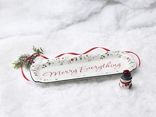 Pfaltzgraff Winterberry Holiday Appetizer Tray with Toothpick Holder, 16.25 Inch, Multicolored