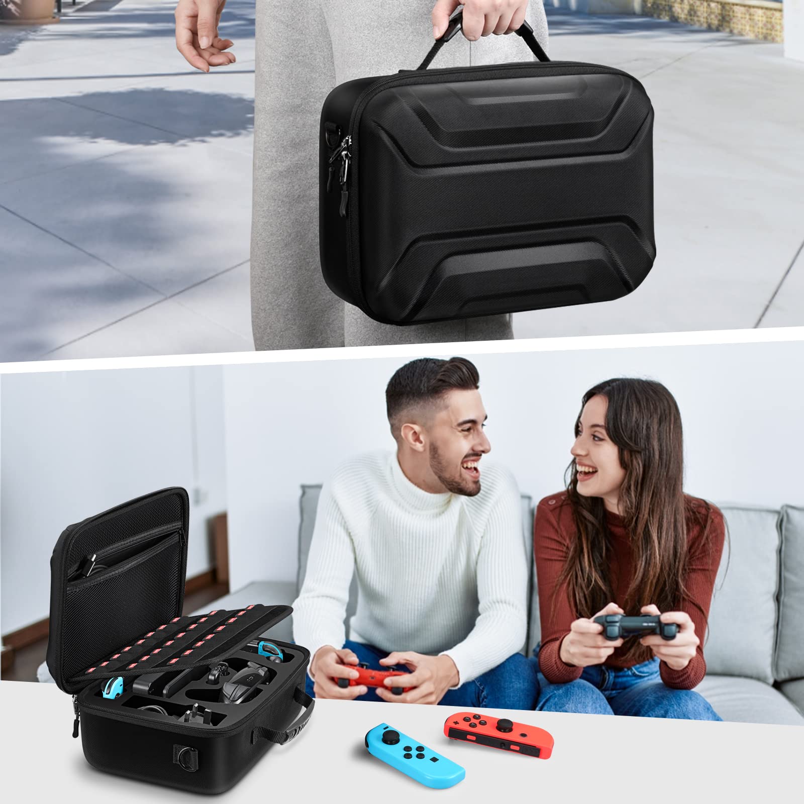Fintie Carrying Storage Case for Nintendo Switch OLED Model 2021/ Switch 2017, Portable Travel All Protective Hard Messenger Bag Soft Lining for Switch Console Pro Controller & Accessories (Black)