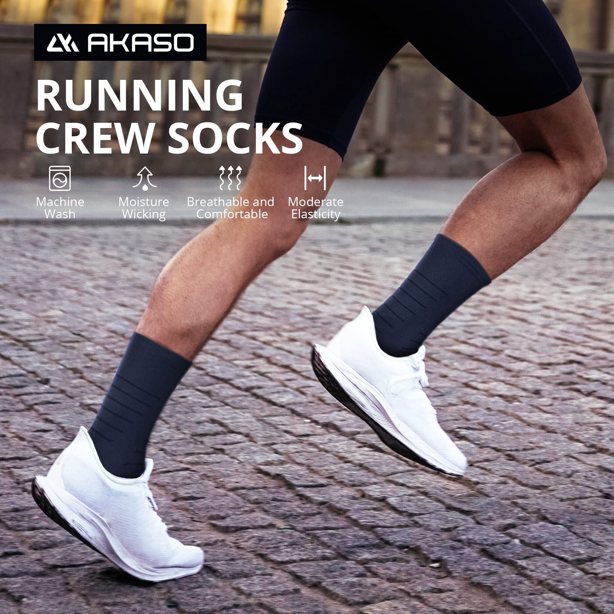 AKASO 2 Pairs Ultralight Running Socks, Crew Coolmax Cotton Athletic Sport Quarter Hiking & Running Socks for Men & Women(Dark blue L)