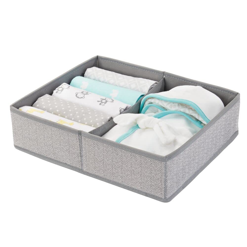 mDesign Fabric Drawer Organizer Bin Dividers for Baby Nursery Dresser, Closet, Organization - Bins Hold Clothes, Diapers, Cream, Toy, Blankets - 4 Pack, Gray Herringbone