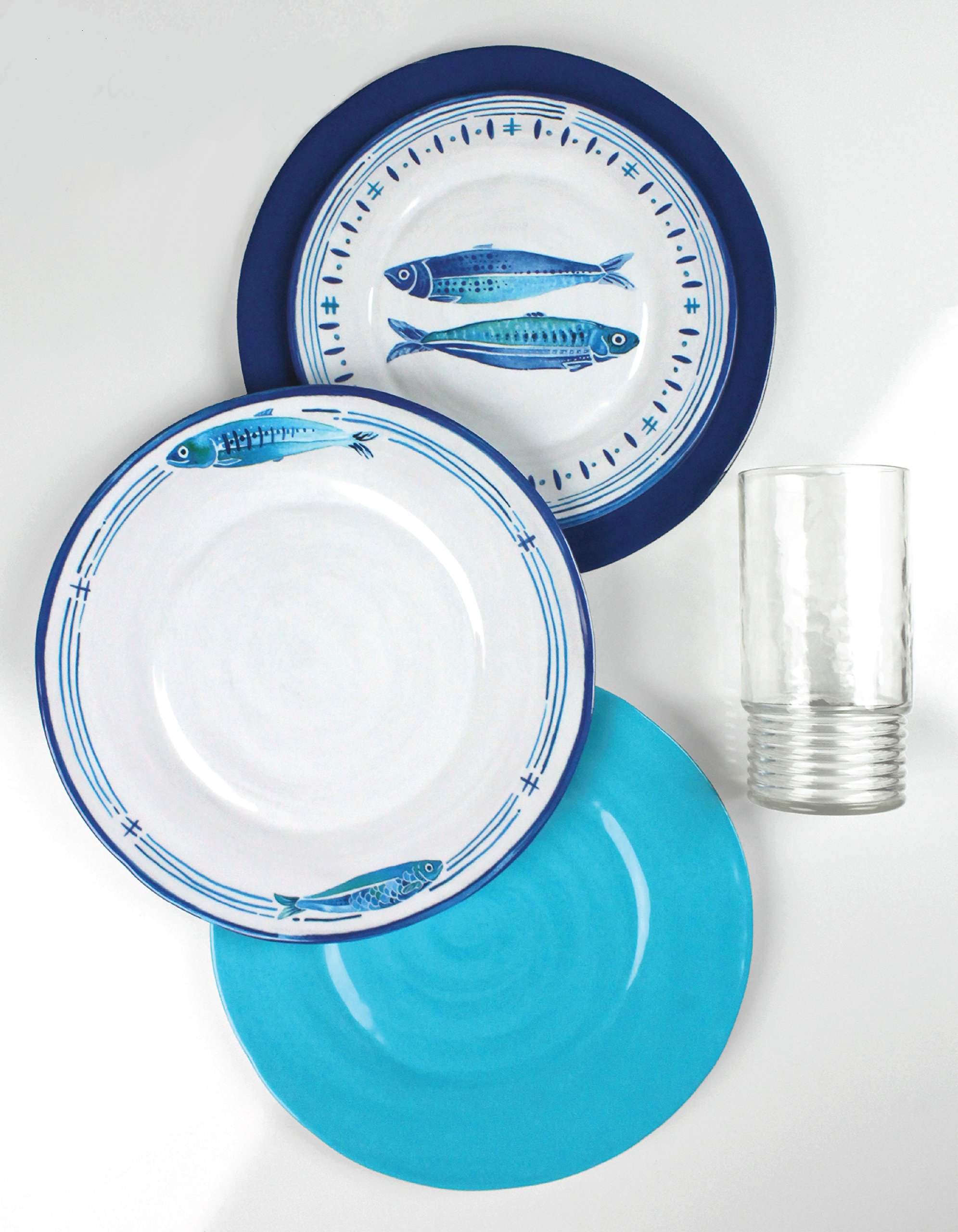 Le Cadeaux Santorini Melamine Oval Platter, 16 Inch, White and Blue