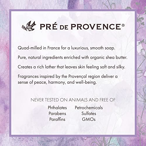 Pre de Provence Artisanal Soap Bar, Enriched with Organic Shea Butter, Natural French Skincare, Quad Milled for Rich Smooth Lather, Lavender, 8.8 Ounce