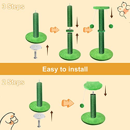 Cat Scratching Post Sisal Cat Tree Cactus Cat Scratcher, Scratching Posts for Indoor Cats Kitten, Cute Tall Cat Scratch Post with Perch to Protect Furniture, 2 Dangling Ball Toys, Stable Cat Stand