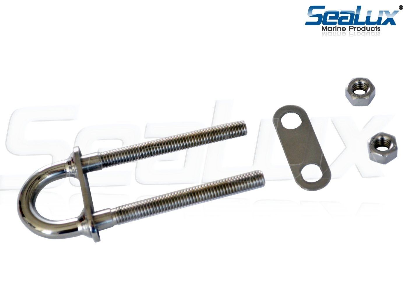 SeaLux Marine 3/8" Stock Fixed Welding Plate Bow Eye Stern Eye U-Bolt 5" Length with 3-1/2" Stud Length