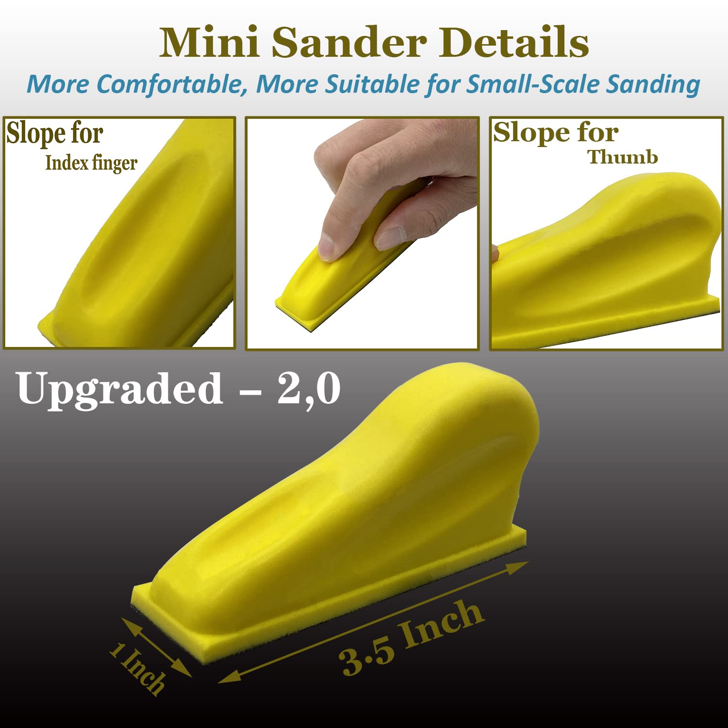 AutKerige Micro Detail Sander with 70PCS Sandpaper-Grit 400 600 800 1000 1500 2000 3000, 3.5”x 1” Mini Sander Kit with Hook and Loop Sanding Strips for Craft, Wood and Small Space Polish Sanding Works