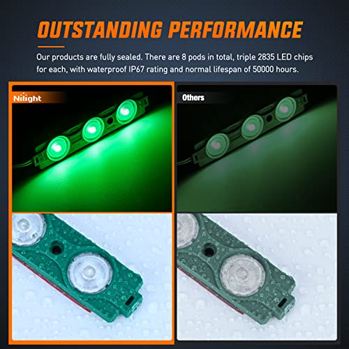Nilight TR-117-H 8PCS Truck Pickup Bed Light 24LED Green Cargo Rock Lighting Kits with Switch for Van Off-Road Under Car Side Marker Foot Wells Rail, 2 Years Warranty