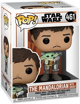 Funko Pop Bundle - 1 Star Wars: The Mandalorian - Mandalorian (Din Djarrin) Holding The Child (Grogu) Vinyl Figure with PET Plastic Box Protecter