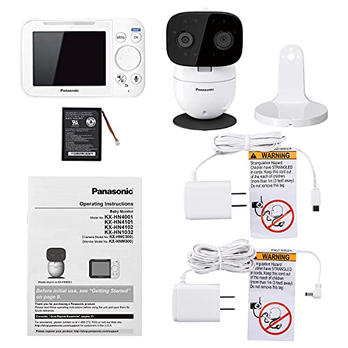 Panasonic Baby Monitor with Camera and Audio, 3.5” Color Video, Extra Long Range, Secure Connection, 2-Way Talk, Soothing Sounds, Remote Pan, Tilt, Zoom - 1 Camera - KX-HN4101W (White)