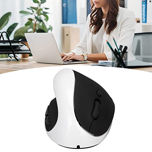 ASHATA Left Vertical Ergonomic Mouse,Left Handed Vertical Mouse 800 1200 1600 DPI Adjustable 2.4G Wireless Rechargeable Mouse with USB Adapter,for Laptop PC Tablet(Black White)
