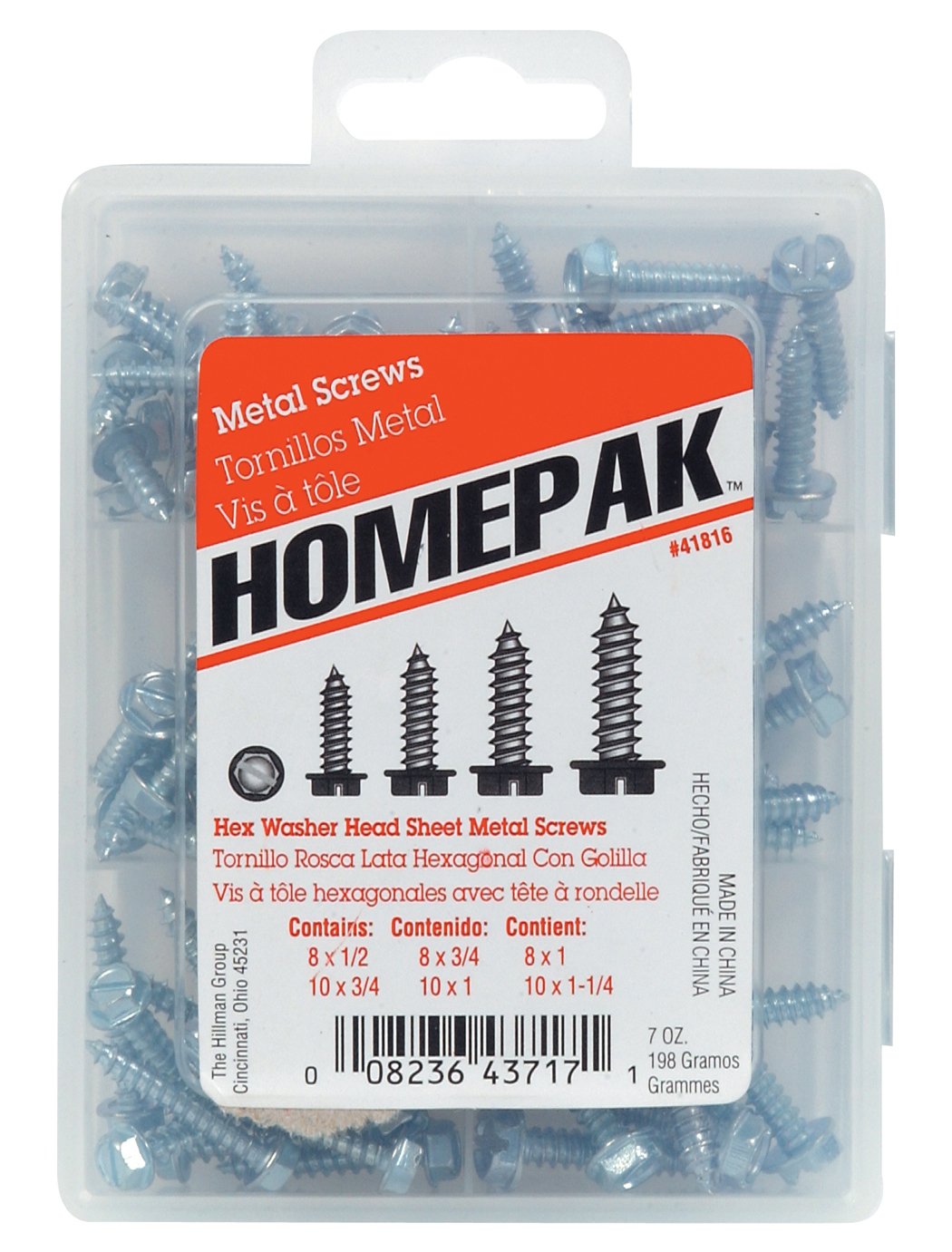 HOMEPAK 41816 Hex Washer Head Sheet Metal Screws, No Size, No Color