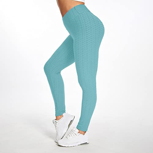Aniwood Leggings for Women Butt Lifting Tummy Control High Waisted Solid Workout Sports Pants Athletic Legging Sky Blue