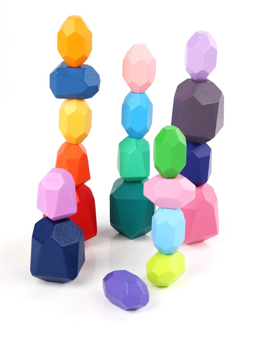 Heamuy Stacking Building Balancing Game Colored Pine Wood Stone Stacking Educational Puzzle Toys for KidsHeamuy Toddlers Preschool Learning Supplies