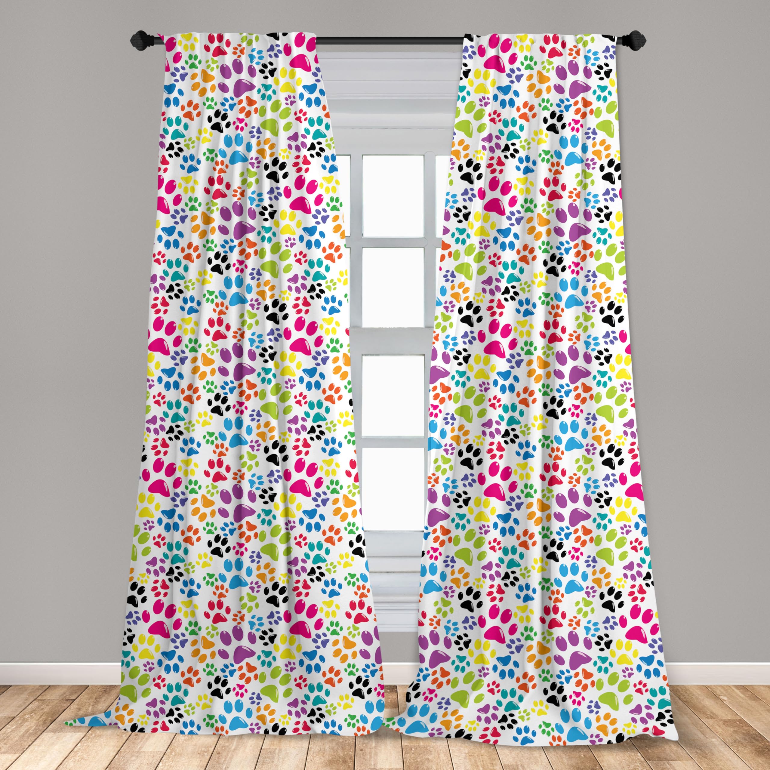 Ambesonne Dog Window Curtains, Colorful Little Paws Steps Art Cartoon Unusual Traces Design, Lightweight Decor 2-Panel Set with Rod Pocket, Pair of - 28" x 84", Purple Blue