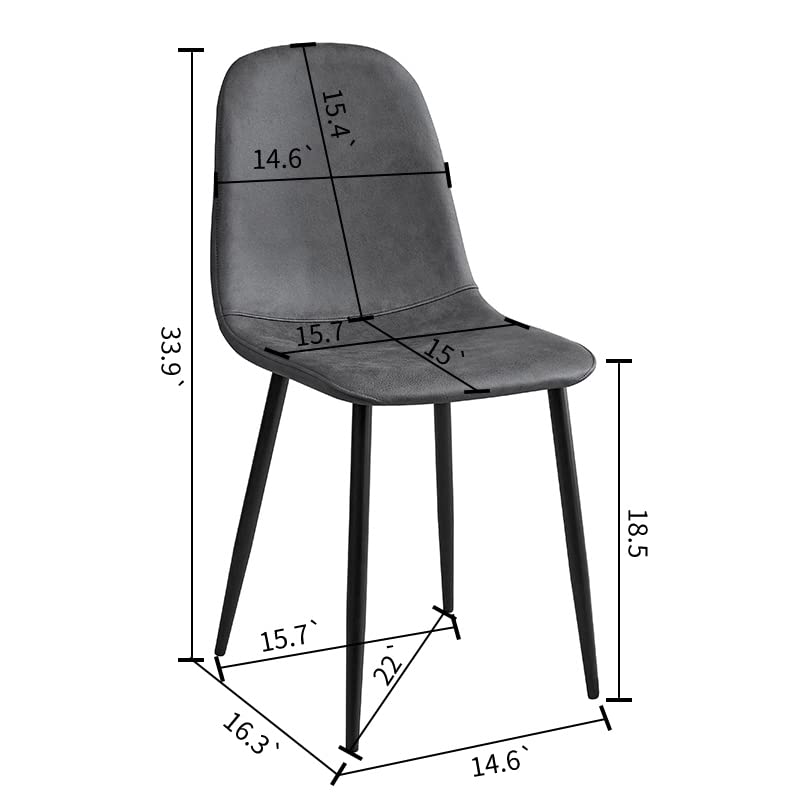 FurnitureR Modern Mid Century Leathaire Upholstered Kitchen Dining Chair Set of 2, Armless Leisure Accent Chair with Black Metal Legs Space Saving for Dining Kitchen Living Room, Grey, 2PCS