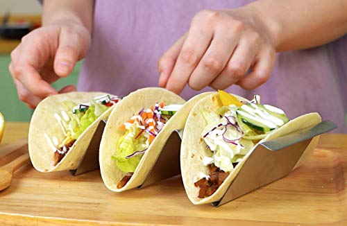 Taco Holders Stainless Steel Set of 4, Oven&Grill&Dishwasher Safe, Taco Accessories for Taco Tuesday Party, Easy-To-Hold Handle, Smooth Edge for Safe Use