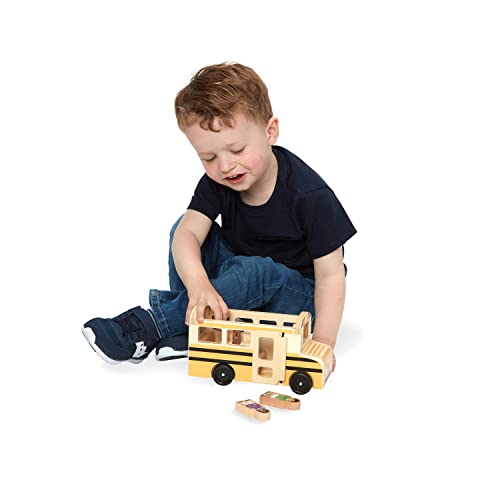 Melissa & Doug School Bus Wooden Play Set With 7 Figures - School Bus Toddler Toy For Pretend Play, Classic Toys For Kids
