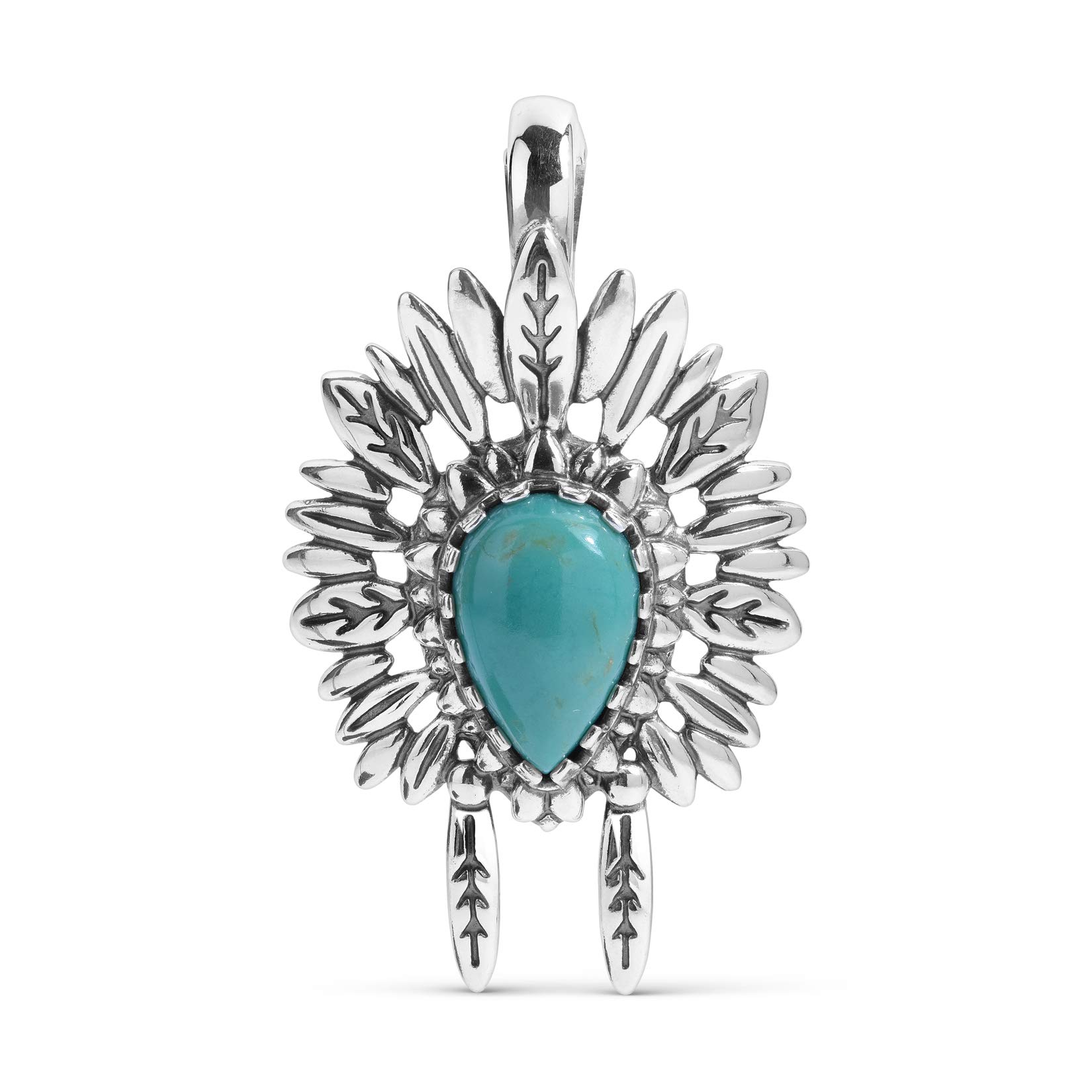 American West Sterling Silver Green Turquoise Chief Headdress Pendant Enhancer