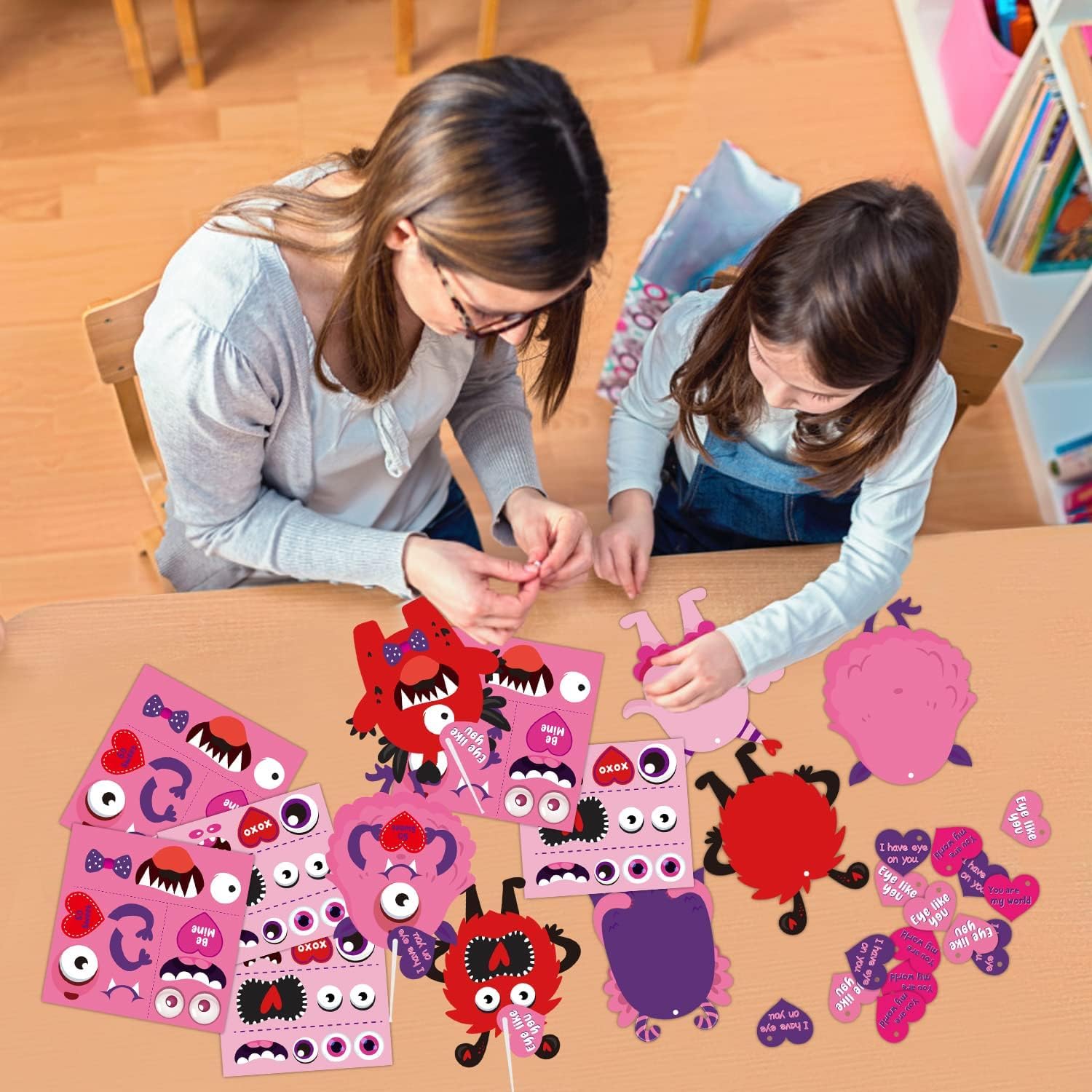 Haooryx Valentine's Paper Craft Kits - 30Pcs DIY Monster Paper Hanging Ornaments Make Your Own Valentine's Day Exchange Gift Card Decorations Kids Home Decor Classroom Mix Match Art Handcraft Supplies