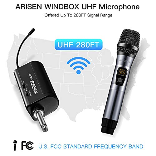 ARISEN Wireless Microphone with Rechargeable Receiver, UHF Dynamic 1 Channel Handheld Microphone, 280ft Range Cordless Mic System for Karaoke, Wedding, Church, DJ, Speech, Singing Machine