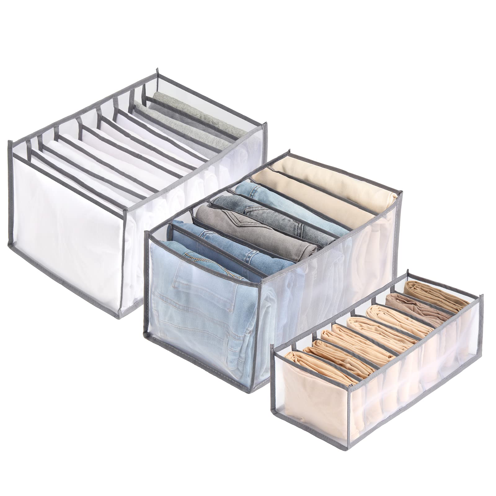 HSD Houseware 3PCS Drawer Organizers Clothes, Wardrobe Organizers and Storage, Washable Wardrobe Clothes Organizer, Wardrobe Organizer for Jeans, Pants, Sweater, Leggings, Socks, T-Shirts