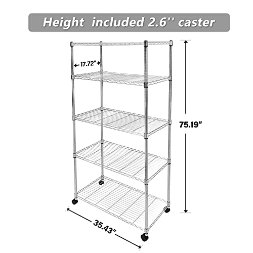 YSSOA 5-Tier Heavy Duty Storage Shelving Unit ,Chrome,35L x 18W x 70H inch