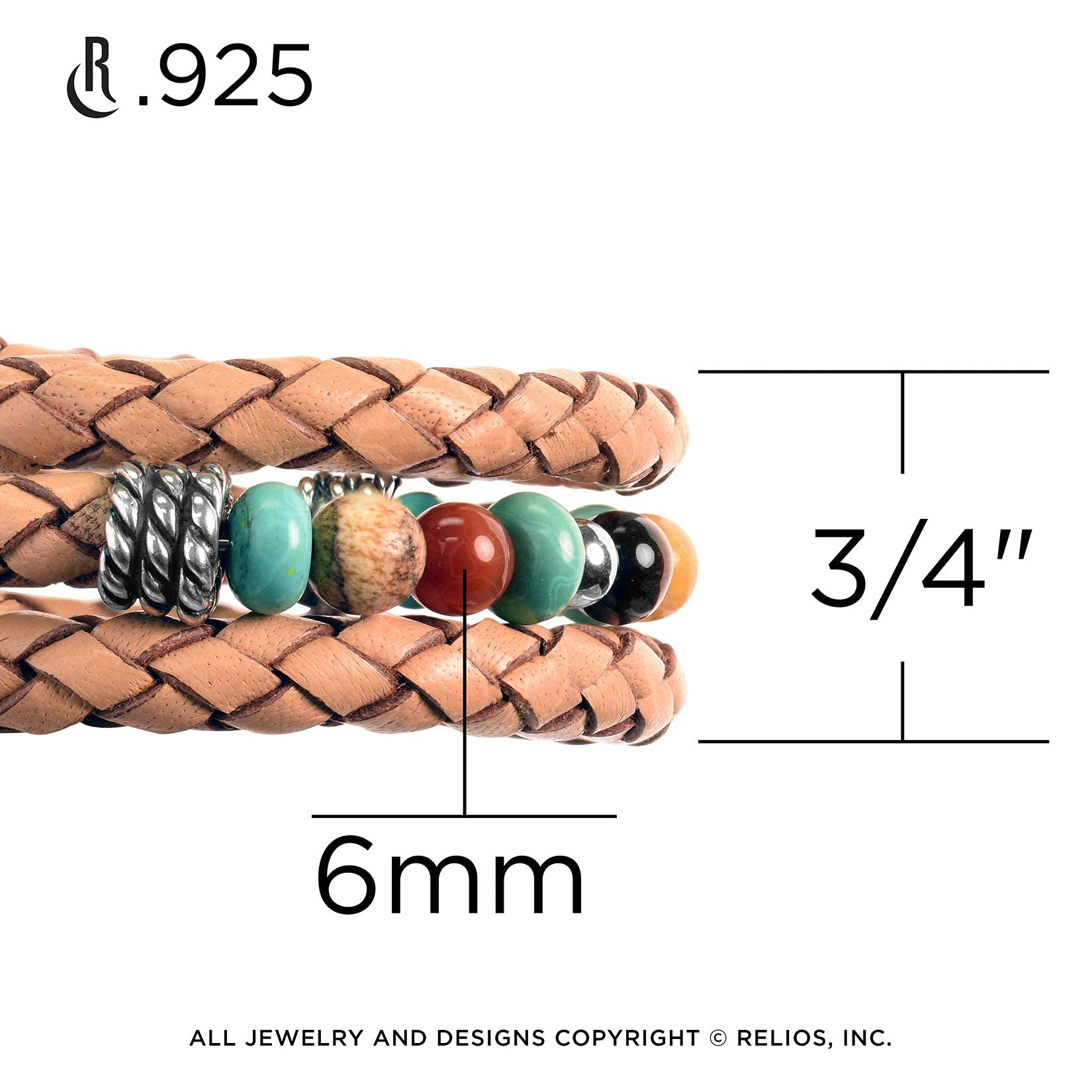 American West Sterling Silver Wrap Bracelet For Men & Women Multi-Color Gemstone Chambray Braided Leather One Size Fits Most