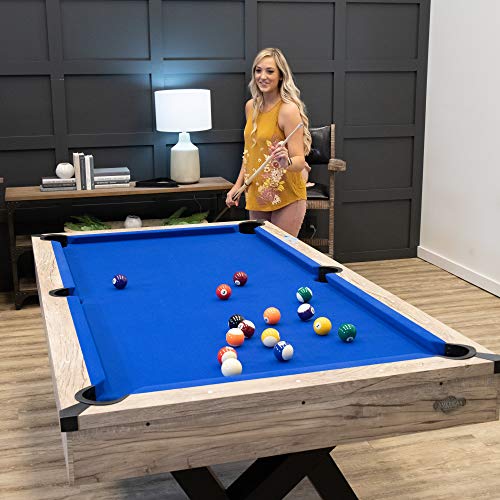 American Legend Kirkwood 84” Billiard Table with Rustic Blond Finish, K-Shaped Legs and Royal Blue Cloth