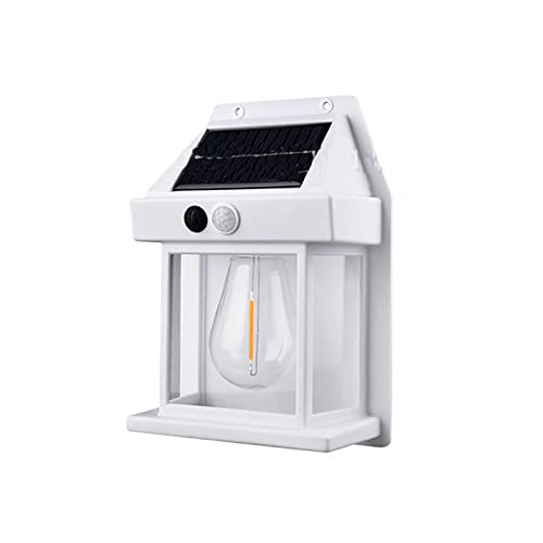Solar Powered Outdoor Wall Lights, Sunrise and Sunset Motion Sensor, LED Exterior Wall Lights, Warm White Light, Fence, Three Lighting Modes, Exterior Front Porch Security Light Wall Ornament (White)