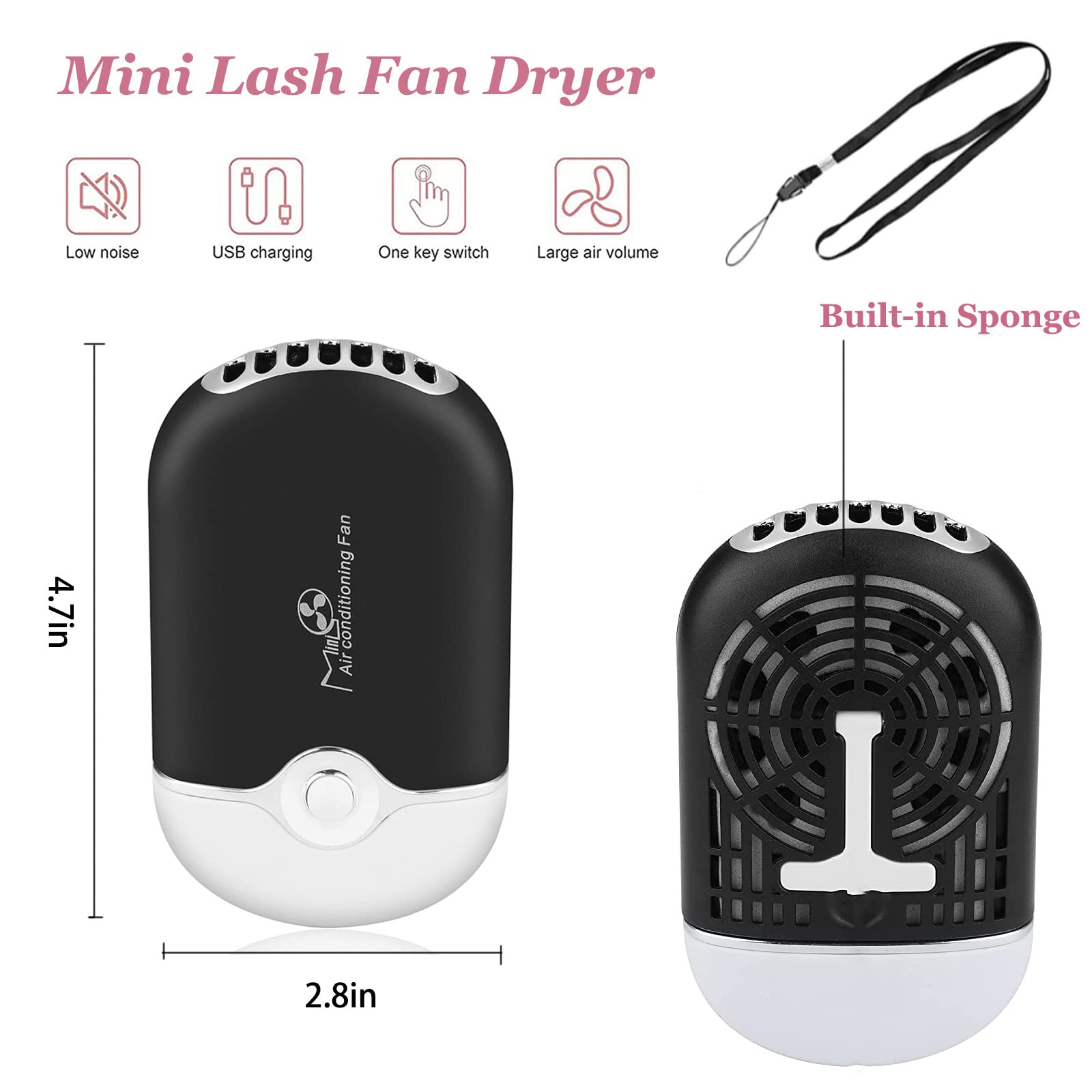 AREMOD Eyelash Extensions Fan Lash Fan Dryer USB Rechargeable Air Condition Cooling Blower Mini Makeup Fan Hand Held Fan for Lash Extensions (Pink)