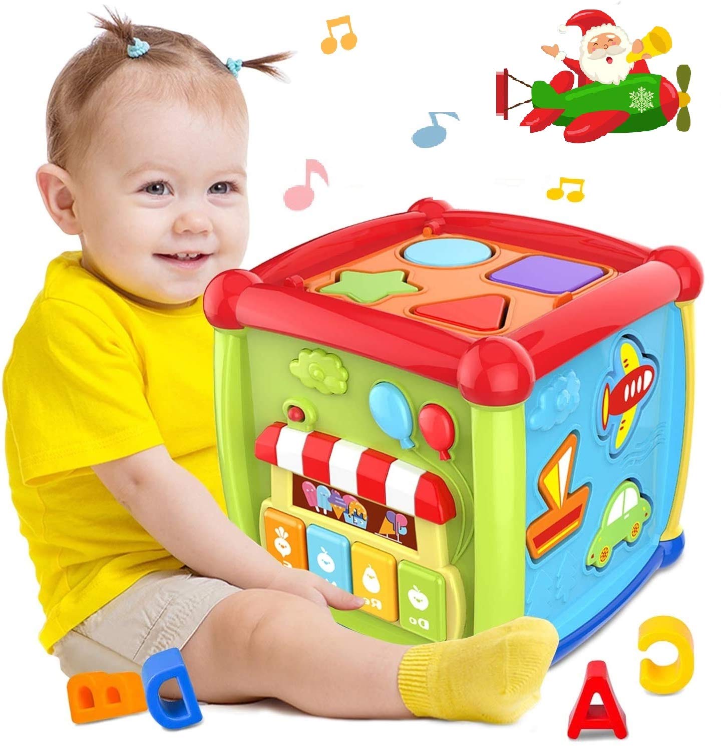 CORLOU 6 in 1 Multipurpose Activity Cube Baby Toys 12-18 Month Baby Toys 6 12 Month Musical Color Shape Sorter Toy Christmas Birthday Gift for 1 2 3 Years Old Boys Girls Kids Toddler